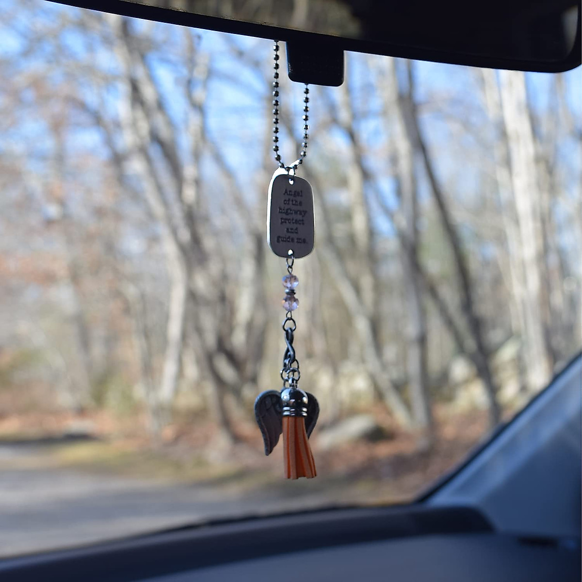 Abbey & CA Gift Angel of The Highway Orange Tassel Angel Car Charm W/ Beads