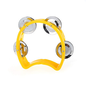 Musiclily Plastic 6 Inch Handheld Half Moon Tambourines Percussion Jingles Musical Instrument, Red/Yellow(Pack of 2)