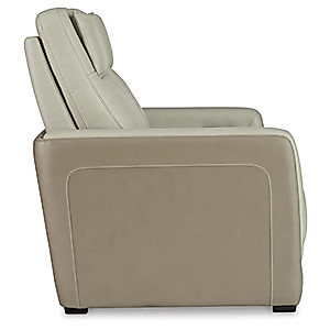 Signature Design by Ashley Battleville Contemporary Leather Power Reclining Loveseat with Adjustable Headrest, Light Gray