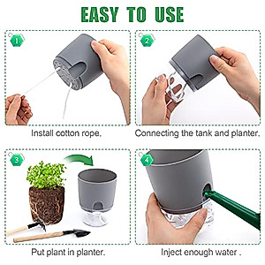6 pcs Self Watering Plant Pots, 4.1/3.2 in Plastic Planter with Drainage Holes, Flower Pots for Indoor Plants, African Violet, Succulents, Herbs, Grey
