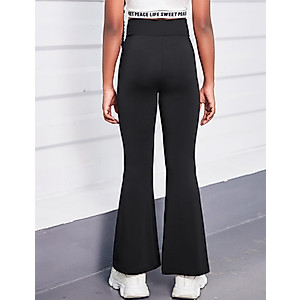 Zaclotre Girls Flare Leggings High Waisted V Crossover Casual Yoga Bell Bottoms with Pockets Pants for Kid Black