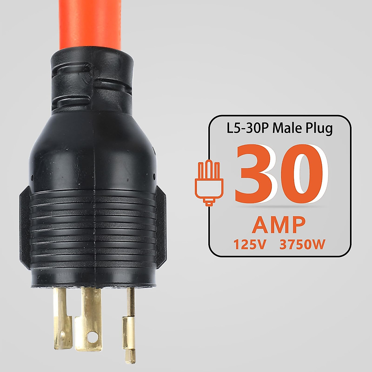 boeemi 30 Amp RV Generator Adapter- 14 Inch 3 Prong L5-30P Twist Lock Male Plug to TT-30R Female, STW 10/3 RV Plug Adapter Cord for Generator