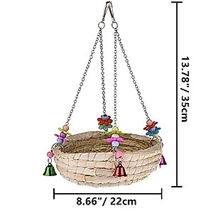 Bird Nest Swing Bed Toy with Bell Woven Straw for Parrot Parakeet Cockatiel African Grey Cockatoo Conure Budgie Canary Lovebird Finch Cage Accessories