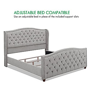 Jennifer Taylor Home Anastasia Upholstered Shelter Headboard Bed Set, King, Silver Grey Polyester