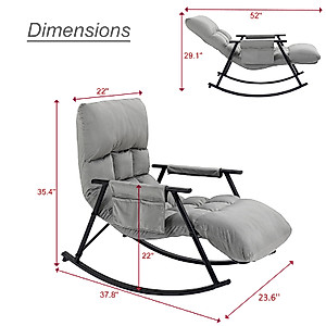 ZJhome Velvet Accent Folding Rocking Recliner Chair Nursery with Side Pocket Adjustable High Back & Foot Rest, Comfortable Upholstered Nursing Glider Rocker Armchair for Living Room, Bedroom(Gray)