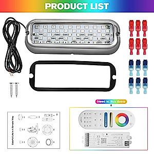 HUSUKU RS9 (2.0) RGB 4000LM Underwater Marine Light for Boat, 6.7 Inch, 45LED DC 12V, 316 Stainless Steel, IP68, Color Change LED Boat Light for Yacht Boat Transom Fishing Dock Pontoon