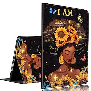 Case for iPad 9th/8th/7th Gen 2021/2020/2019 iPad 10.2 Inch Case Also Fit iPad Air 3th Gen 2019/iPad Pro 10.5 inch 2017，Standing Cover Case with Auto Sleep/Wake，African American Woman