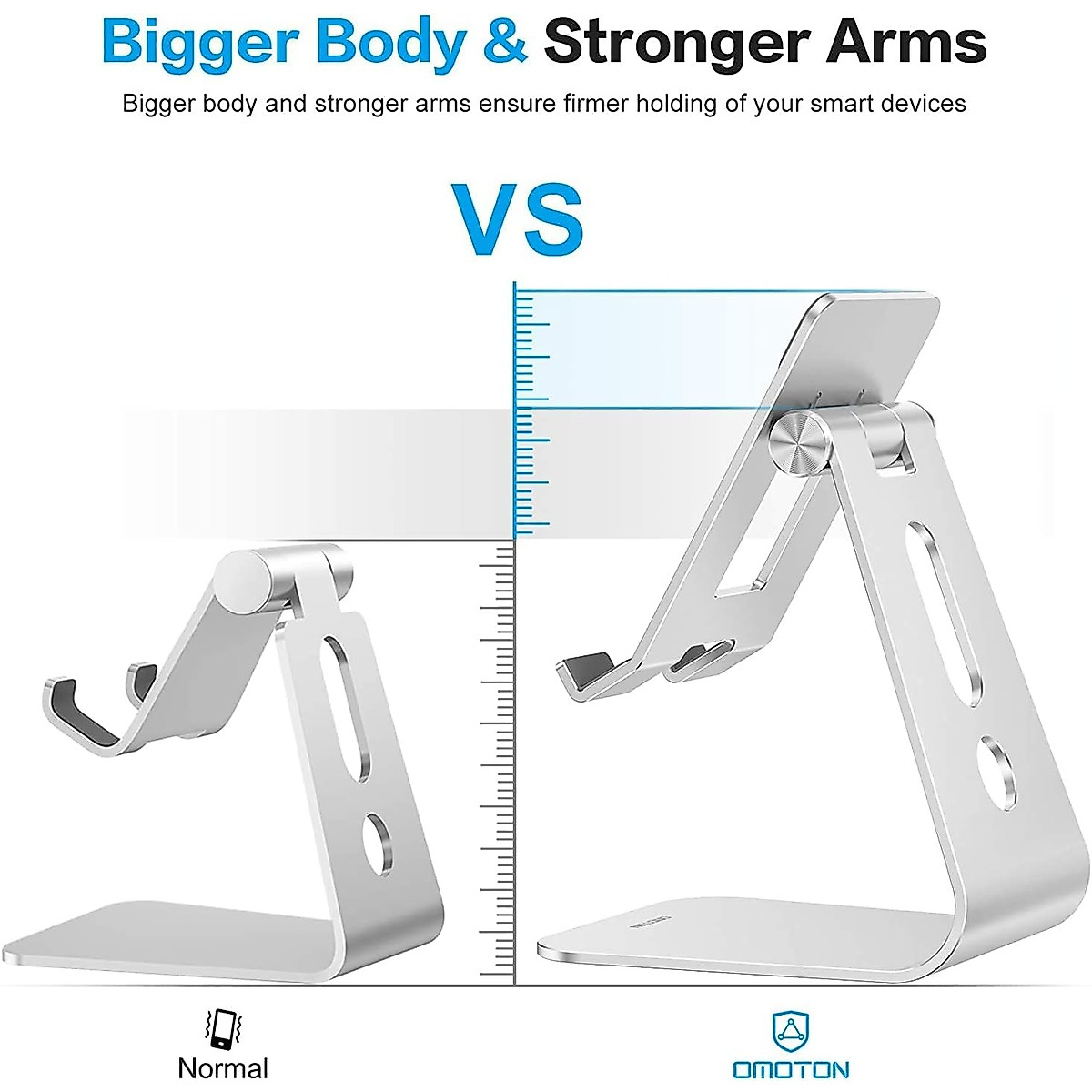 OMOTON Adjustable Tablet Stand for Desk, Upgraded Longer Arms for Greater Stability, T2 Tablet Holder with Hollow Design for Bigger Sized Phones and Tablets Such as iPad Pro/Air/Mini, Silver