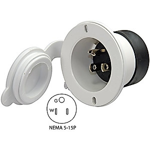 Conntek 80101-BCWT NEMA 5-15P 15-Amp 125V Charger Inlet with White Cover