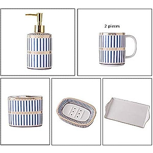 DVTEL Ceramic Washing Set, Bathroom, Four-Piece Set, Couple's Home Bathroom, Toothbrush Cup Set (Color : Blue, Size : 6 Piece Set)