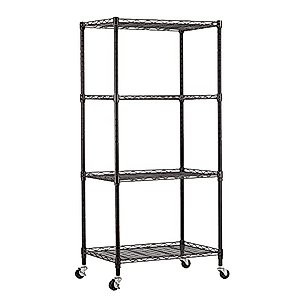 4 Shelf Garage Shelving Unit, Metal Shelves with Wheels Heavy Duty (168 lbs per Shelf), Adjustable Storage Rack, NSF Wire Shelving, Utility Shelf for Kitchen Pantry Rack, Black