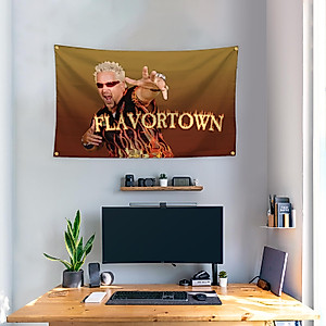 Guy Fieri Flavortown Flag ，3x5 Feet Flag Funny Poster Durable Man Cave Wall Flag with Brass Grommets This beautiful entertaining banner flag for College Dorm Room Decor,Outdoor, events, festivals..