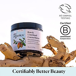 Sky Organics Cocoa Butter for Body, 100% Raw & Unrefined Ultra-Moisturizing Butter to Deeply Hydrate & Condition Skin, Promotes Smooth Skin Tone & Texture, Suitable for Tight or Extra Dry Skin, 16 Oz.