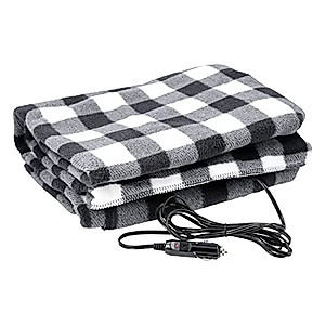 Heated Car Blanket - 12-Volt Electric Blanket for Car, Truck, SUV, or RV - Portable Heated Throw - Camping Essentials by Stalwart (Black Plaid)