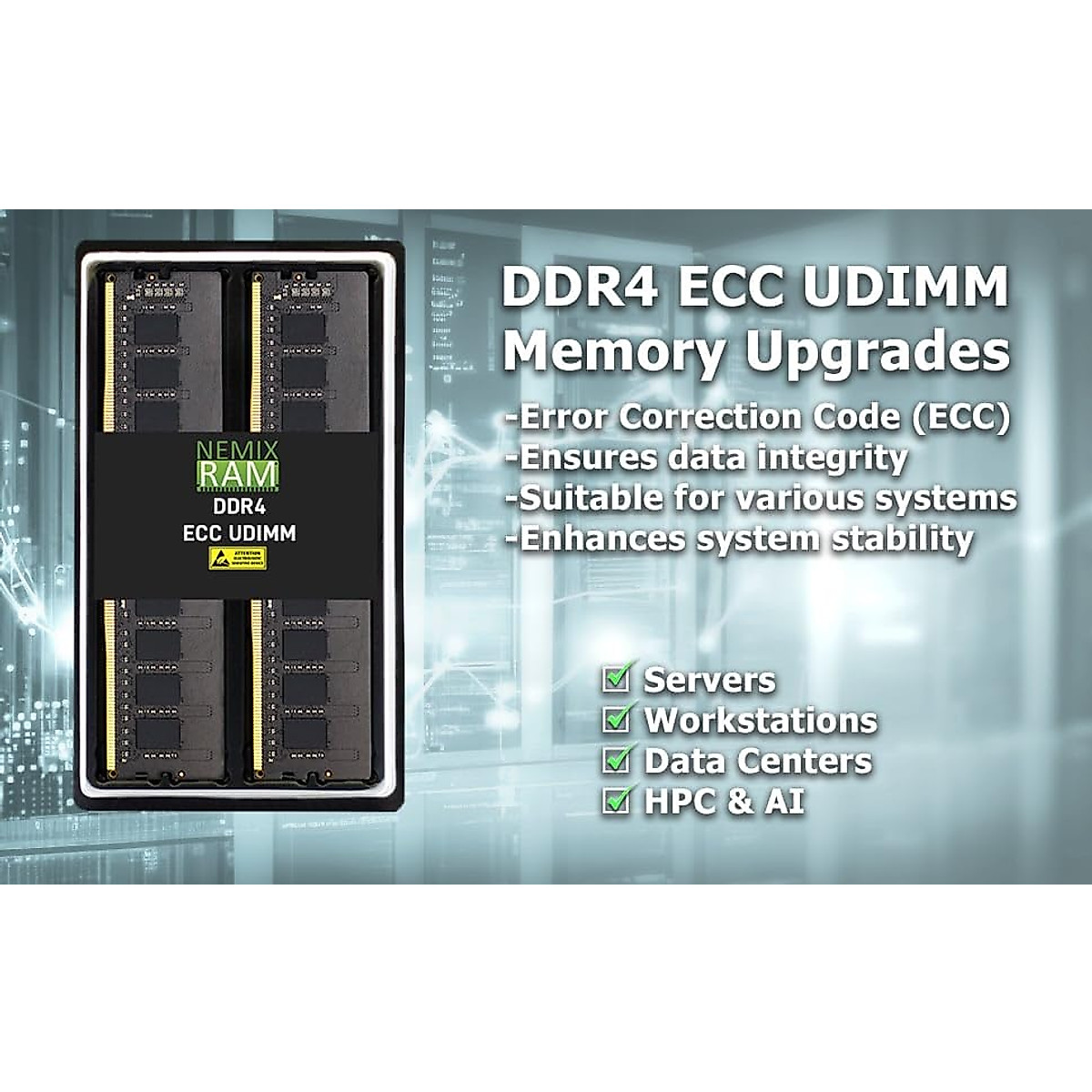 NEMIX RAM 64GB (4X16GB) DDR4 2666MHZ PC4-21300 2Rx8 1.2V CL19 288-PIN ECC Unbuffered UDIMM Memory KIT Compatible with Synology D4EC-2666-16G NAS Memory