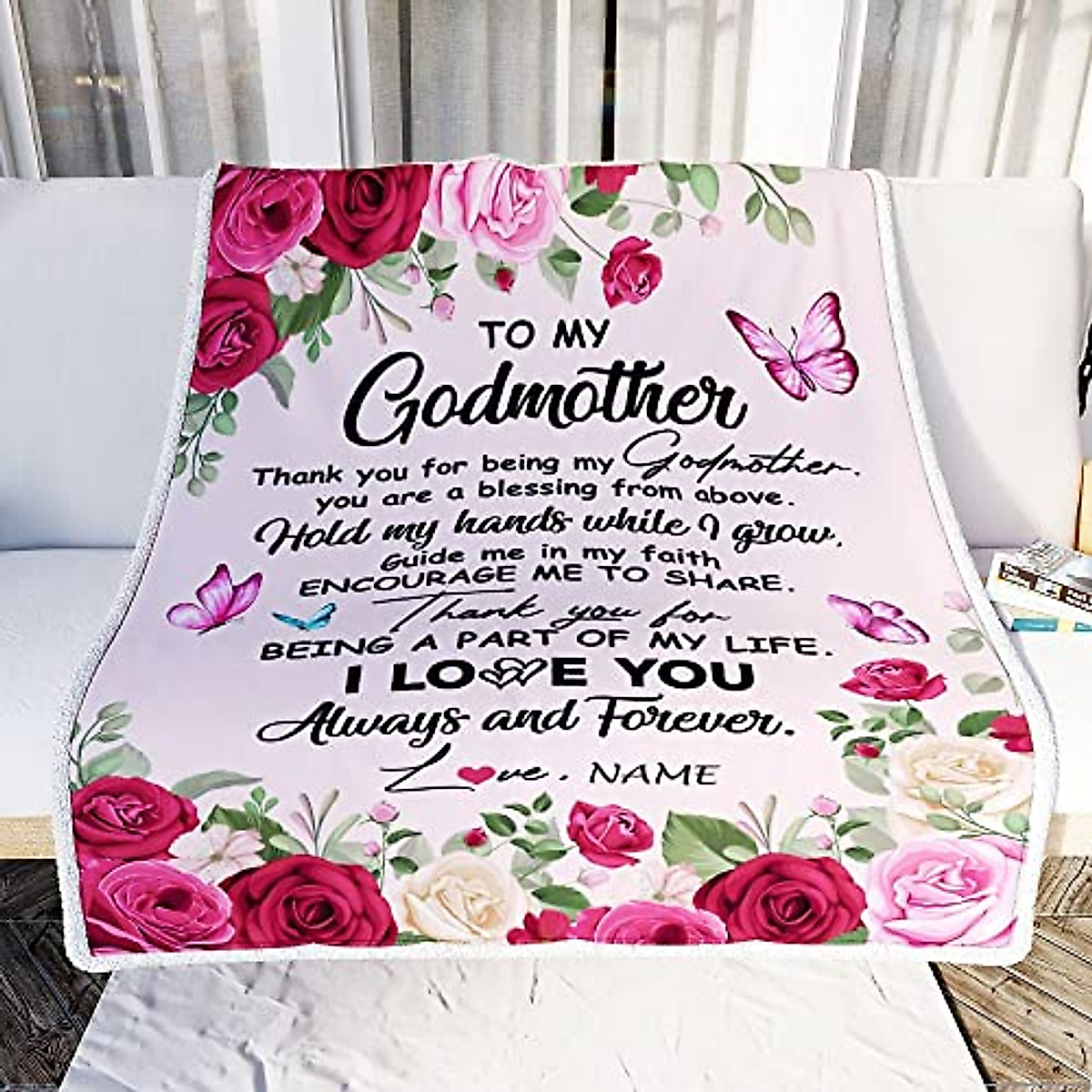 TeesNow Personalized to My Godmother Blanket from Goddaughter Godson Thank You for Being My Godmother Mothers Day Birthday Christmas Customized Fleece Throw Blanket (30 x 40 Inches - Baby Size)