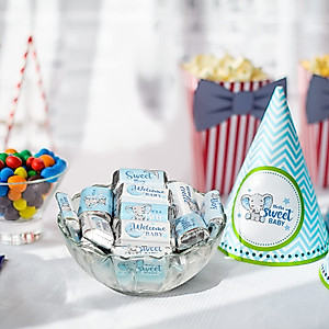 90 Pcs Elephants Candy Bar Wrappers Elephants Baby Shower Sticker Chocolate Label Bar Stickers Mini Candy Bar Miniatures Wrappers for Sprinkle Birthday Boy Girl Baby Shower Birthday Decor (Blue)
