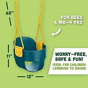 Deluxe High Back Full Bucket Toddler Swing with Exclusive Chain & Triangle Dip Pinch Protection - Green - Squirrel Products