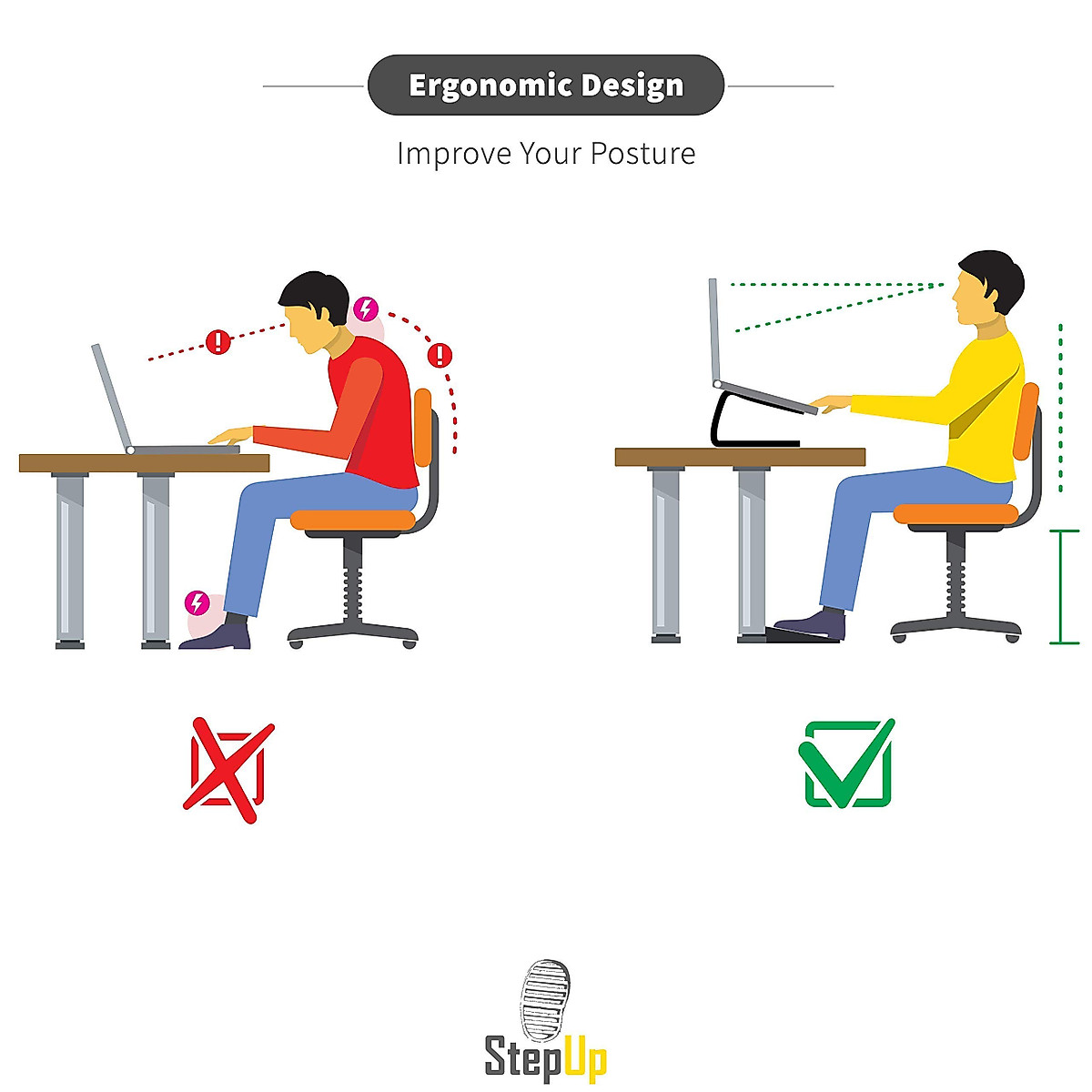 StepUp 2in1 2022 model Laptop Stand For Desk and phone Holder, Docking Ergonomic Aluminum Elevated Stands, Portable Computer Riser, Fits All Raised Devices ipad, Notebook, Macbook Pro 10-17 inch Black