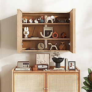 Giantex Medicine Cabinet, Bathroom Medicine Cabinet with Mirror, Reversible Double Door, 2 Adjustable Shelves, Bamboo Vanity Mirror Cabinet for Entryway, Living Room, Bathroom Wall Cabinet, Natural