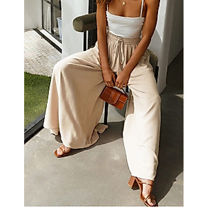 HangNiFang Wide Leg Pants for Women High Waist Workout Palazzo Yoga Pants with Pockets(0630-Apricot-M)