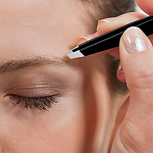 Tweezers Set 4Pcs with Leather Case, Precision Stainless Steel Tweezers for Eyebrows Splinter Facial Hair, Slant Flat Point Angle Tips