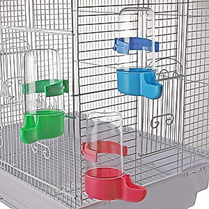 Balacoo 6pcs Automatic Bird Waterer Food Feeder Bird Water Bottle Drinker Food Container Dispenser Hanging Birds Cage for Parrots Budgie (Red Blue Green)