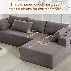 Yoglad Modern L-Shape Sectional Upholstery Sofa with Freedom Combination Living Room Sofa, Comfy Deep Seat Floor Furniture with 6 Pillows for Living Room, Office (Face The Right Chenille Grey Sofa)