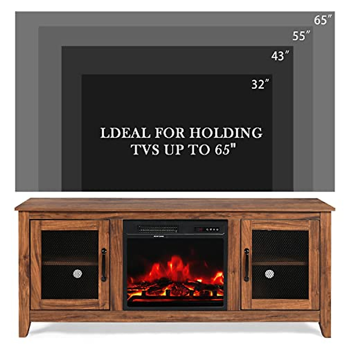 Vikiullf TV Stand with Electric Fireplace - Fireplace TV Console for TV up to 65", Home Entertainment Center with Storage Cabinet, Living Room TV Stands, Rustic Oak