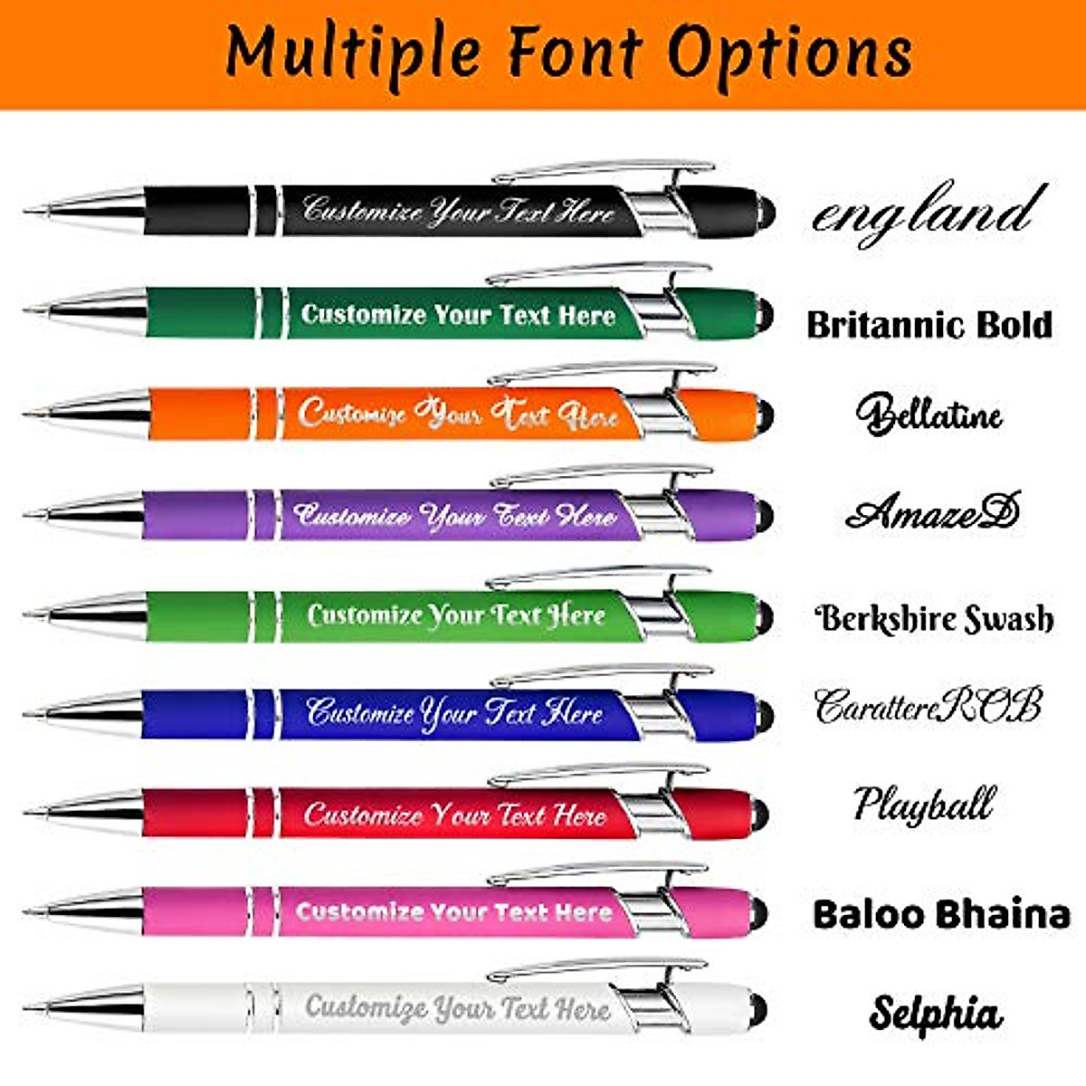 GIFTSDIY Personalized Pens with Stylus,Custom Engraving Ballpoint Pens,Imprinted with Your Logo or Message for Christmas, Graduation And Birthday,Black Ink,Medium Point (12, Purple)