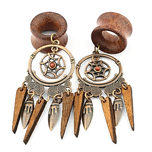 Balala 5/8 inch 16mm Bohemian Wood Dangle Ear Gauges Piercing Flesh Tunnels Plugs Statement Earrings