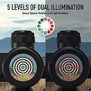 Pinty 2.5-10x40 Red Green Illuminated Mil-dot Tactical Rifle Scope with Red Laser Combo - Green Lens Color