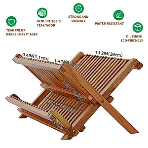 Utoplike Teak Collapsible 2 Tier Rack Dish Drying Rack and 2 Tier Standing Shower Organizer Caddy Corner with Handle