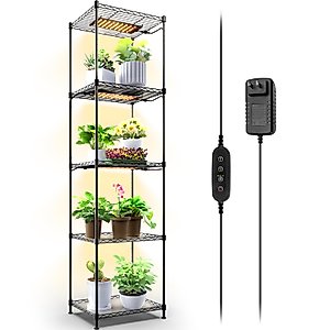 Barrina Plant Shelf with Grow Light, 5-Tier Plant Stand with 40W Ultra-Thin Grow Light Panel for Hydroponics, Seedlings, Succulents, Veg, Flowers & More, Timer Switch, 15.7" L x 11.8" W x 59.1" H
