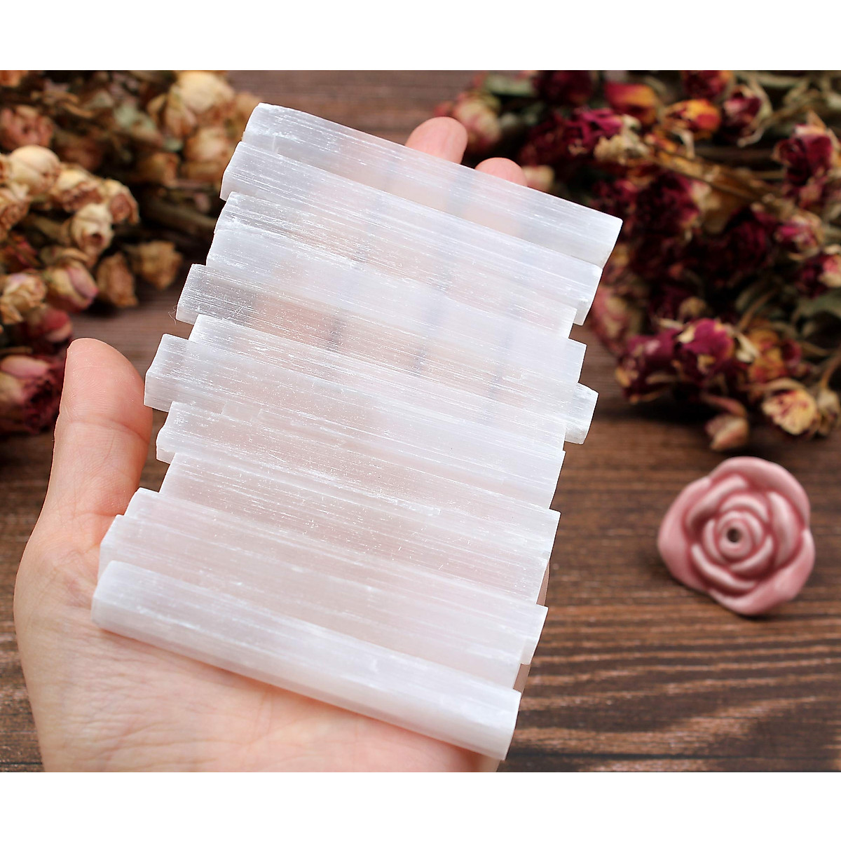 vuUUuv Natural Bulk Selenite Sticks & Black Tourmaline - Healing Crystals，Reiki， Cleansing Energy，Radiation Protection，Protection Grids (24 pcs)