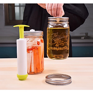 Handheldvac Stainless Steel Wide Mouth Mason Jar Lids Reusable Jar Vacuum Sealer kit Wide Mouth Silver Fermenting Lids (6 Pack without Pump)