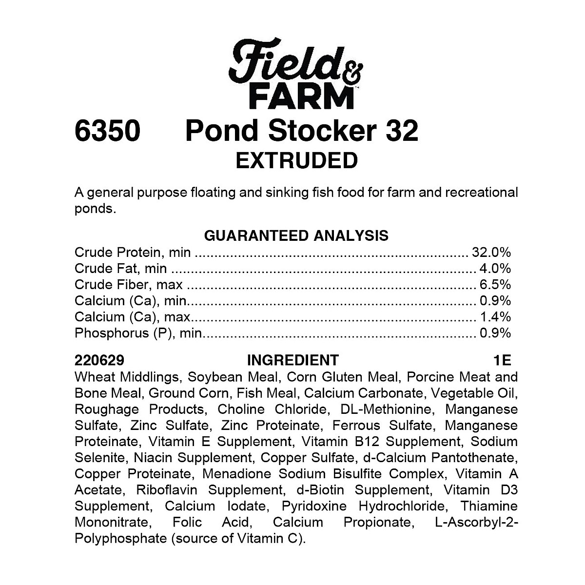 KENT Field and Farm Fish Feed, Pond Stocker 32, High Protein, Ruminant Meat-Free, Bone Meal-Free, Fixed Ingredient Formula, Ideal for Bass, Bluegill and Catfish, 25 Pound Bag