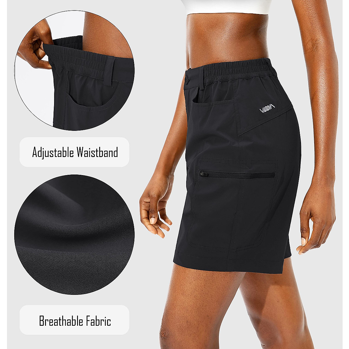 Viodia Women's 6" Hiking Golf Shorts with Zipper Pockets Quick Dry Stretch Cargo Shorts for Women Casual Summer Black