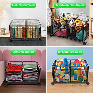 ANNKIE Toy Box,Toy Chest for Kids,Toy Box for Boys Girls, 80L Metal Toy Storage Organizer with Wheels & Removable Divider, Foldable Sturdy Large Toy Box Chest Storage for Nursery, Laundry, Camping