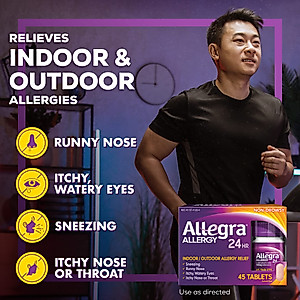 Allegra Adult 24HR Non-Drowsy Antihistamine, 45 Tablets, Fast-acting Allergy Symptom Relief, 180 mg