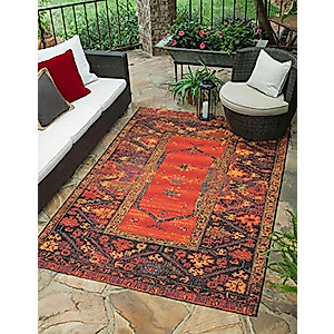 Unique Loom Outdoor Tribal Collection Area Rug - Quepos (6' 1" x 9' Rectangle, Multi/Black)