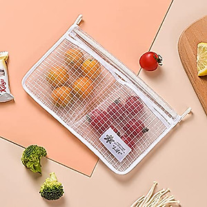 2Pcs Refrigerator Storage Mesh Bag with Hook Household Kitchen Double Pocket Classification Hanging Bag Refrigerator Pantry Organizer, Blue and White