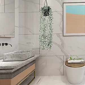 Sggvecsy Artificial Hanging Eucalyptus Plants Fake Hanging Plant 2 Pack Fake Potted Hanging Greenery Potted Hanging Eucalyptus for Home Indoor Outdoor Wall Garden Wedding Decor