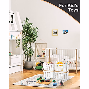 EOENVIVS Storage Bins With Lids Organization and Storage Containers with Bamboo Lids Storage Baskets Organizer for Shelves Drawers Desktop Bedroom Closet Playroom Classroom Office, Pack of 4