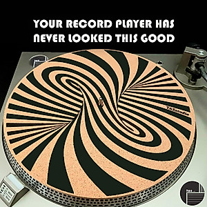 TazStudio Premium slipmat - Cork Turntable Mat for Better Sound Support on Vinyl LP Record Player - Cork mat Original Geometric Design Psychedelic Geometric spiral Art [4mm Thickness]-m7