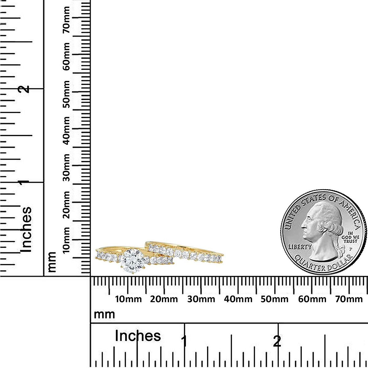 AVORA 10K Yellow Gold 1 Ct Solitaire Simulated Diamond CZ Anniversary Bridal Engagement Wedding Band Ring Set - Size 8