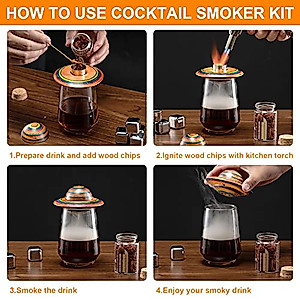 SITOO Cocktail Smoker, Old Fashioned Cocktail Smoker Kit w/Wood Chips, UFO Drink Smoker for Cocktails, Wine, Whiskey and Bourbon (Rainbow Wood)