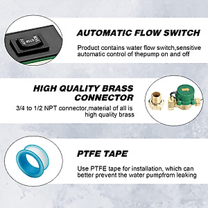 KOLERFLO 90W Water Pressure Booster Pump 115VAC,317 GPH,21.7 PSI Household Automatic Shower Booster Pump with Water Flow Switch for Home/Shower (H15GR-10)