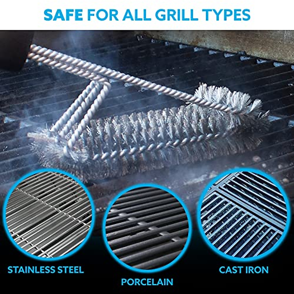 Kona 360 Clean Grill Brush - A Clean Grill in 30 Seconds Or Less - 18 inch Best BBQ Brush - Stainless Steel 3-in-1 Grill Cleaner for Effortless Cleaning