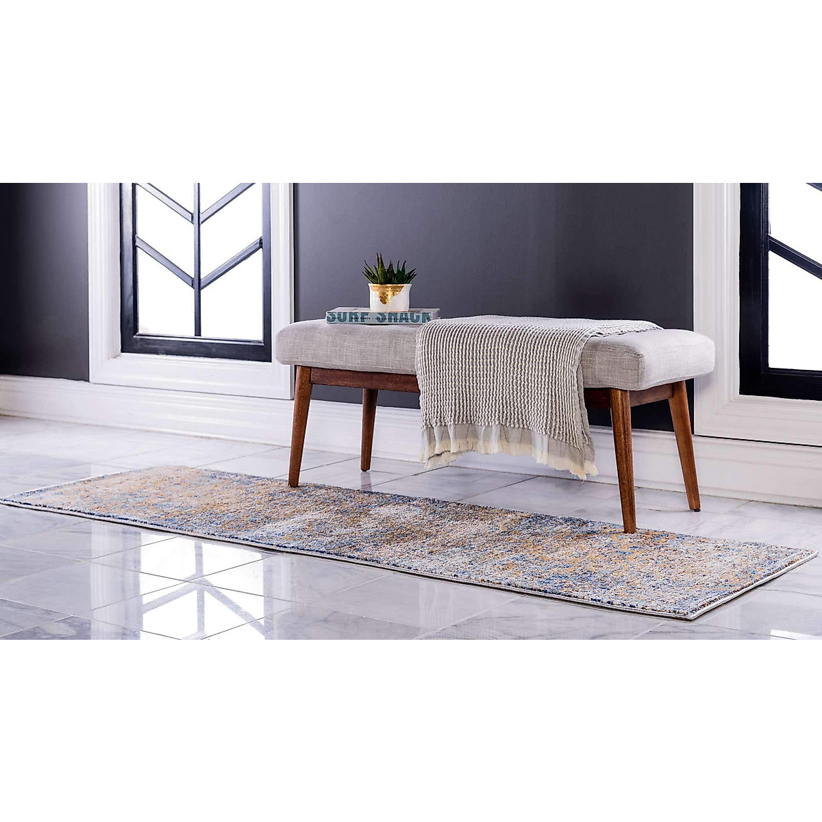 Unique Loom Augustus Collection Rustic Traditional, Bohemian Area Rug, 2' 7" x 12' 2", Tan/Blue